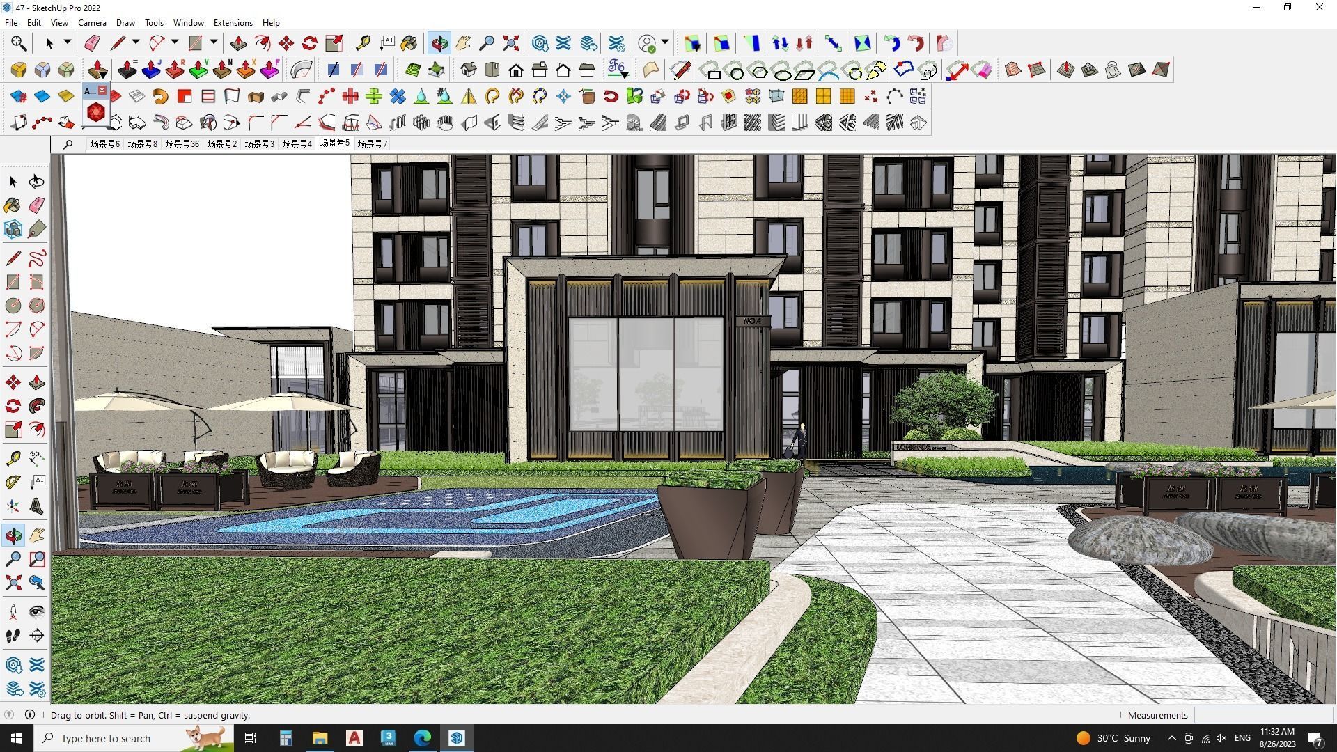 Aerial view of a landscape design with Apartment building 3D model ...