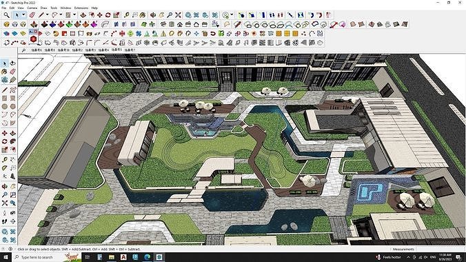 Aerial view of a landscape design with Apartment building 3D model ...