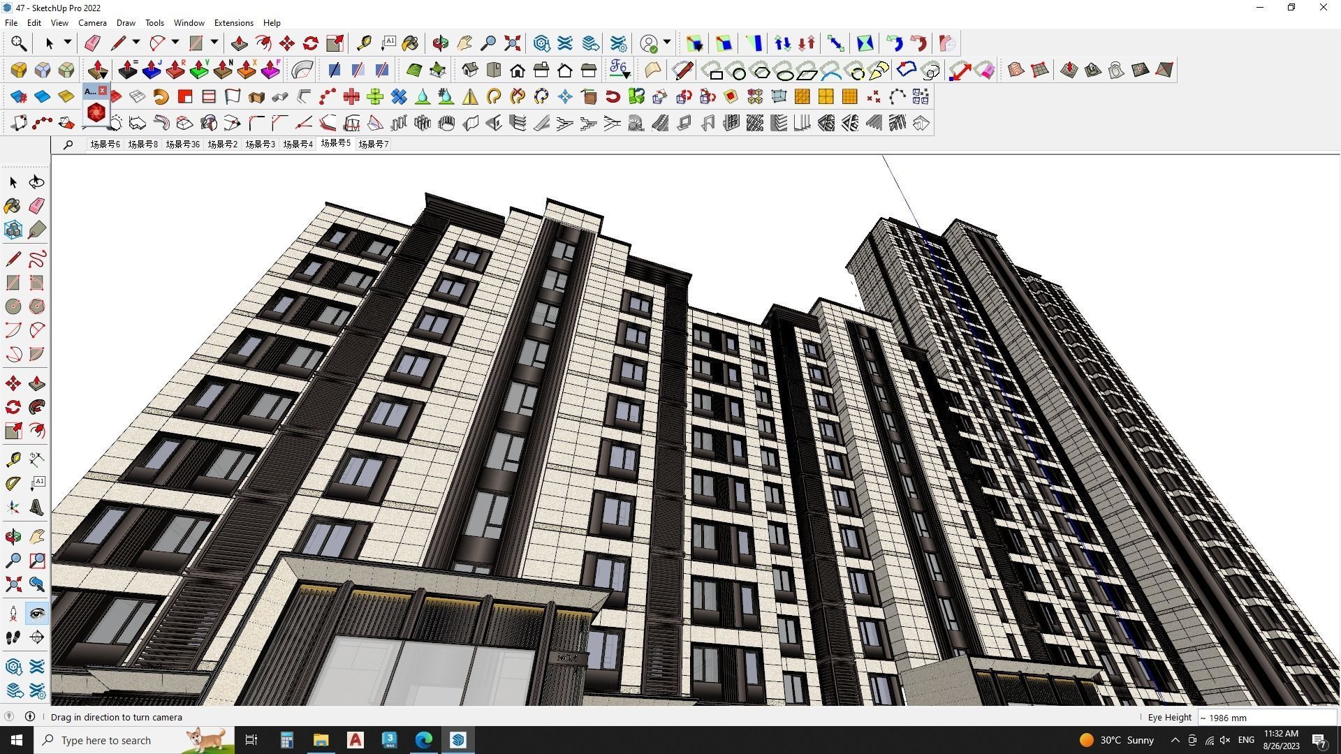 Aerial view of a landscape design with Apartment building 3D model ...