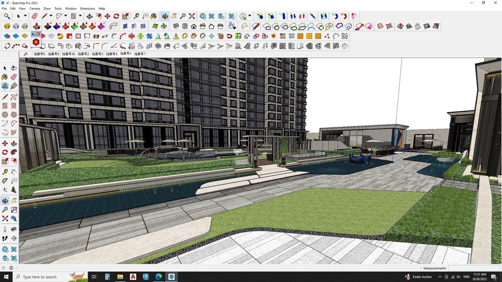 Aerial view of a landscape design with Apartment building 3D model ...