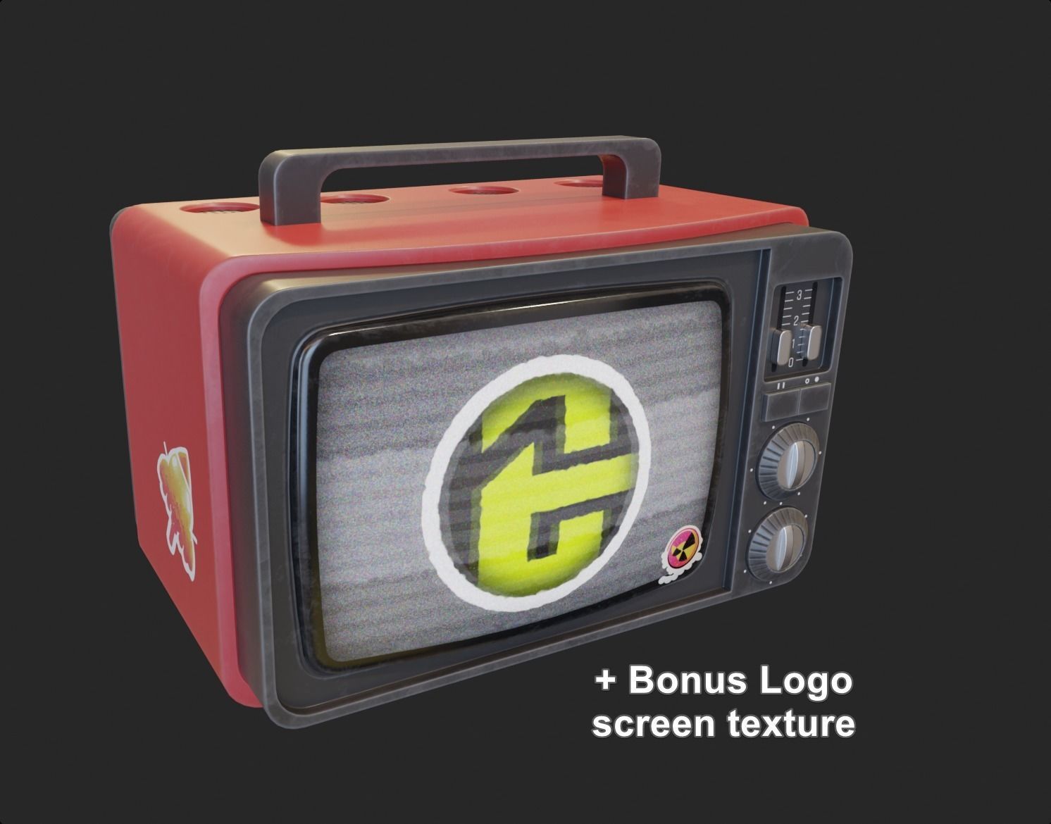 3D model red television retro vintage tv with sticker lowpoly 3d model ...
