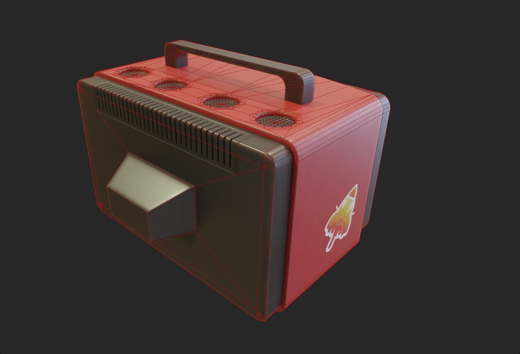 3D model red television retro vintage tv with sticker lowpoly 3d model ...