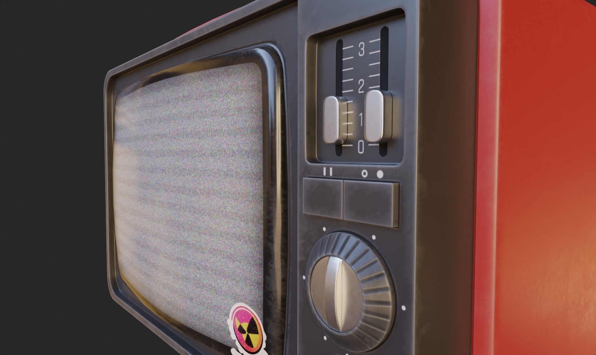 3D model red television retro vintage tv with sticker lowpoly 3d model ...