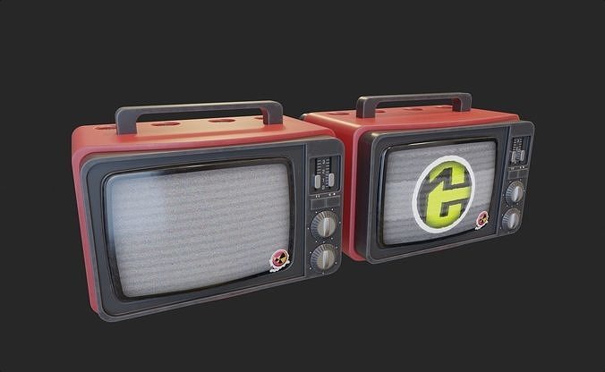 3D model red television retro vintage tv with sticker lowpoly 3d model ...