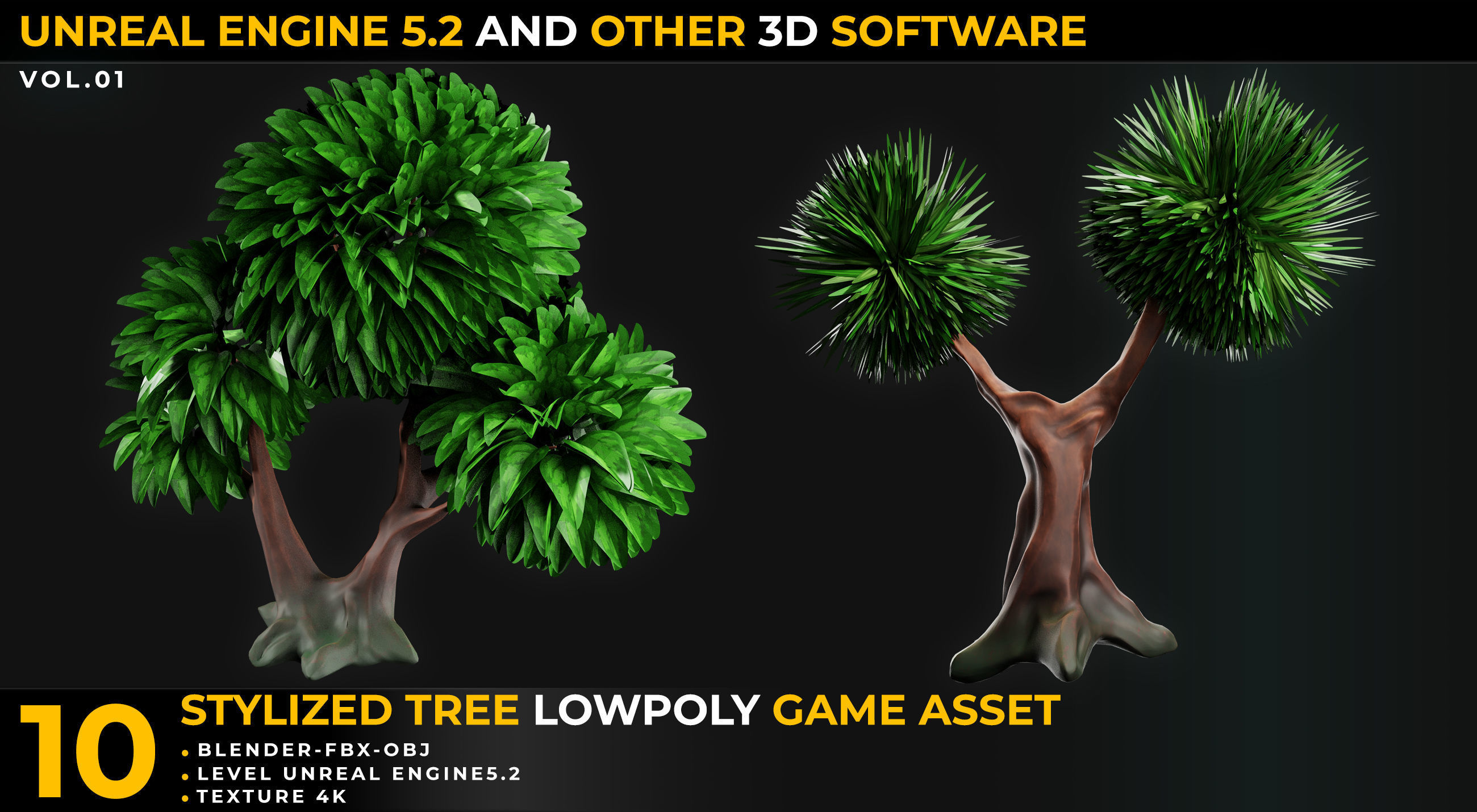 3D model 10 Tree Stylize LowPoly GameAsset For UnrealEngine VR / AR / low-poly | CGTrader