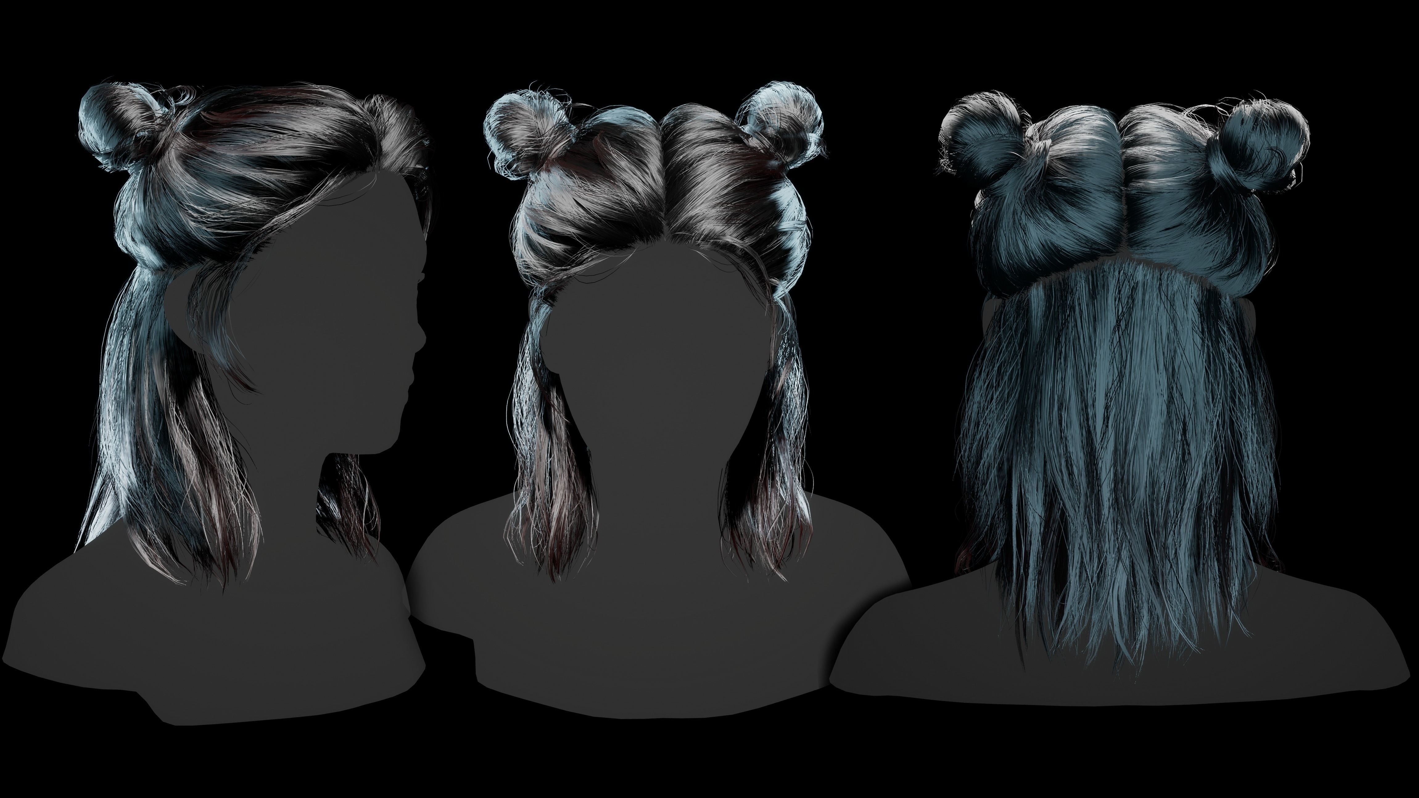 3D model Realistic Game-ready Hairstyle Half up half down VR / AR / low ...