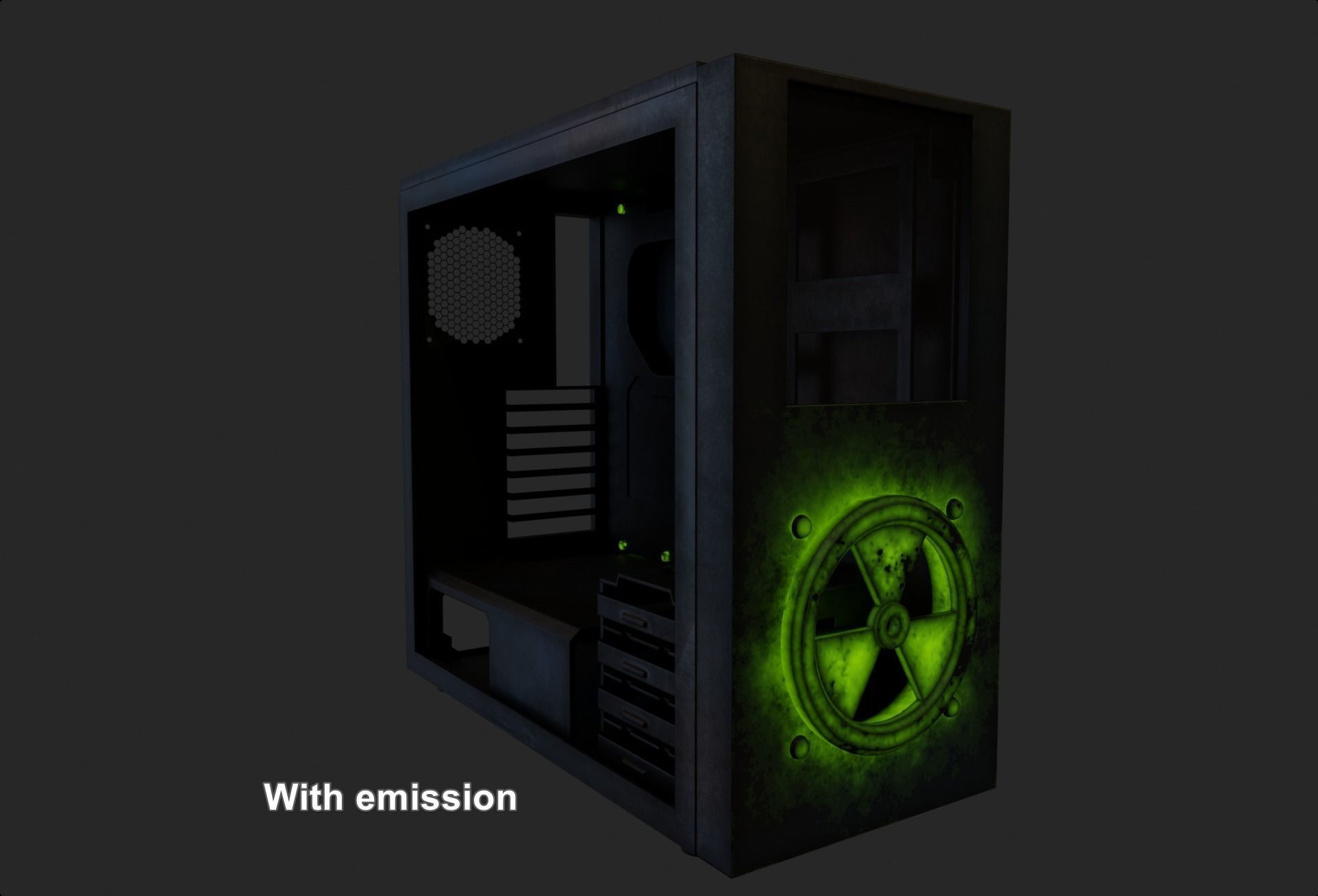 3D model Custom pc case metal nuclear rust computer mod green VR / AR ...