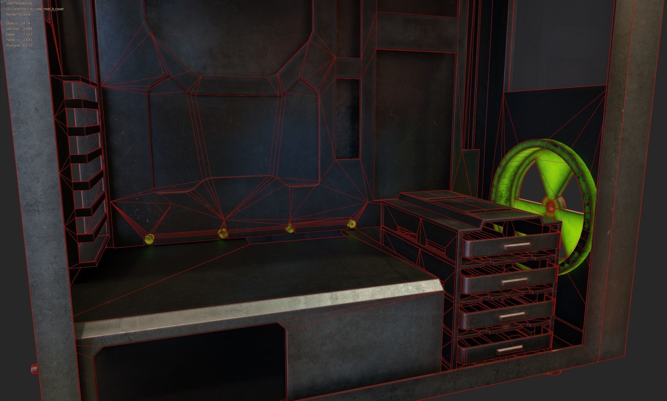 3D model Custom pc case metal nuclear rust computer mod green VR / AR ...