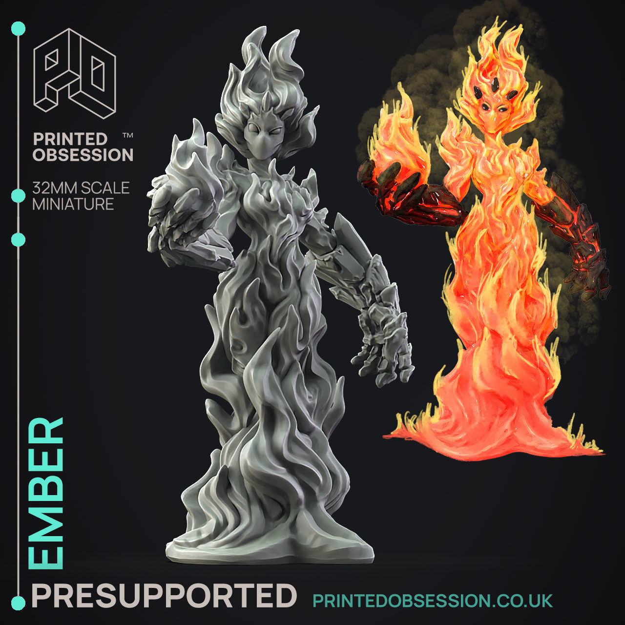Ember Fire Elemental - 3D Printable TTRPG - PRESUPPORTED - 32mm 3D ...