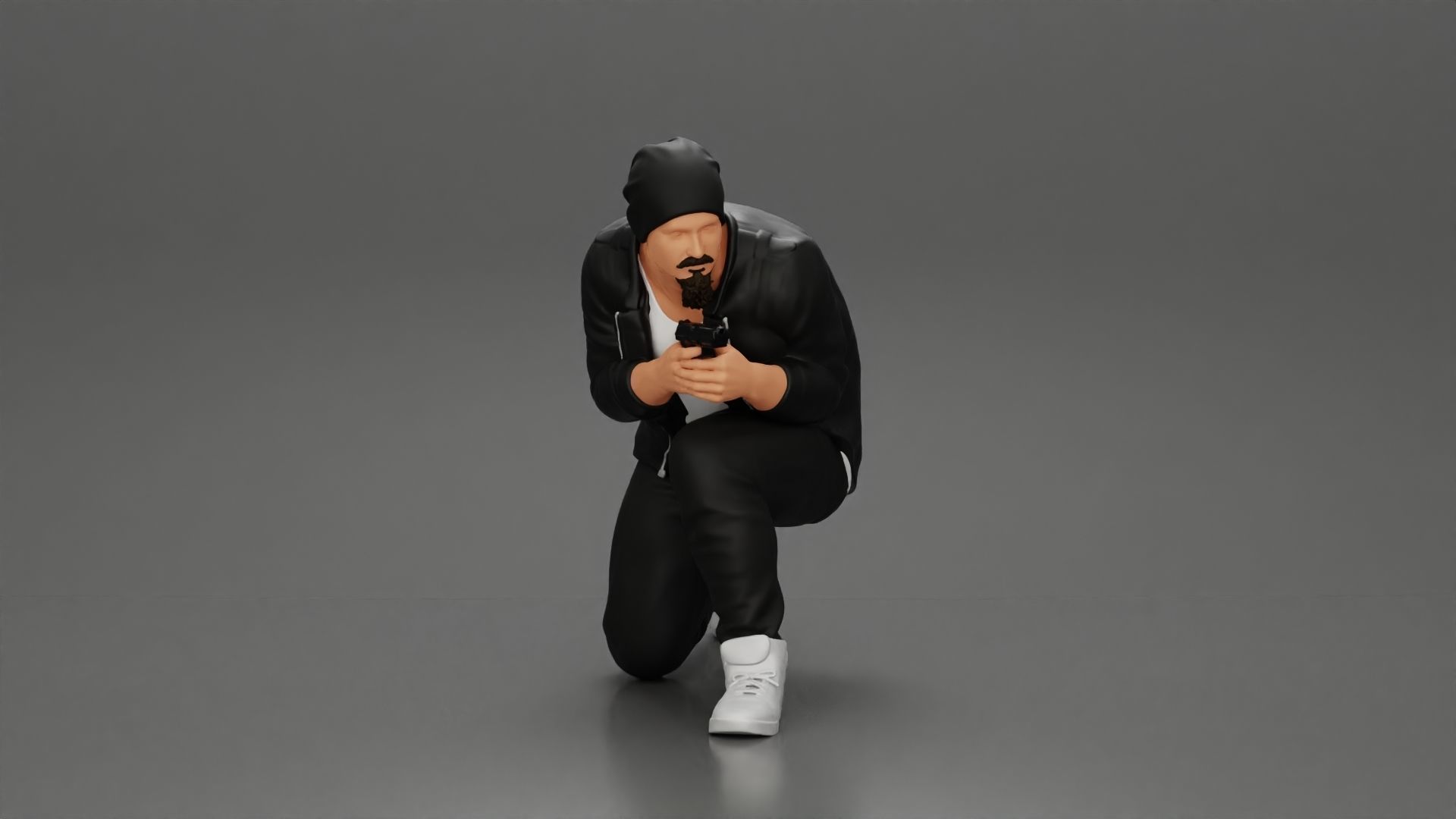Gangster in jacket sitting holding a gun hides behind the car 3D model ...