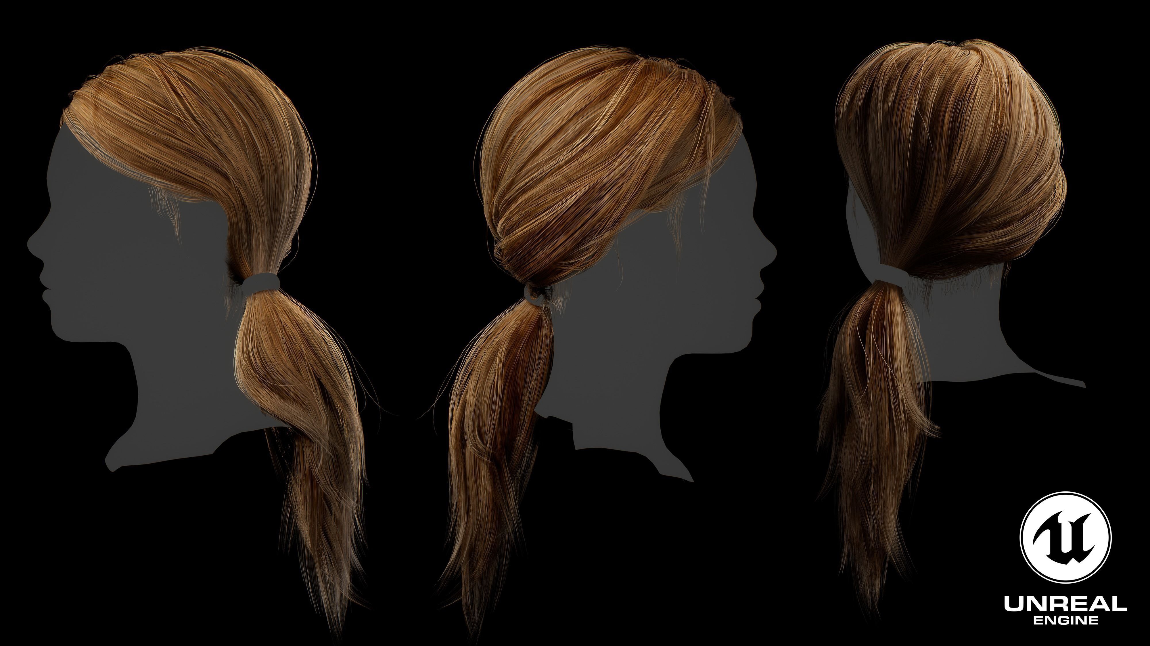 3D model Game ready female long tail hairstyle real time hair VR / AR / low-poly | CGTrader