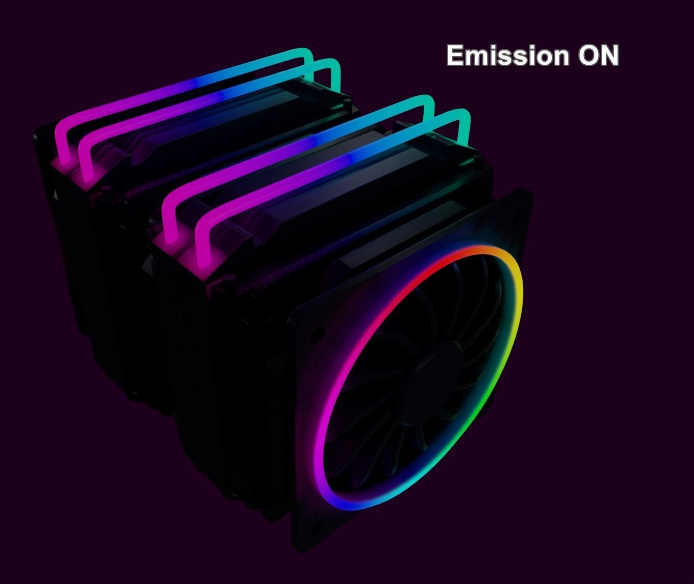 3D model colorful rgb rainbow cpu cooler 2 fan pc computer lowpoly VR ...