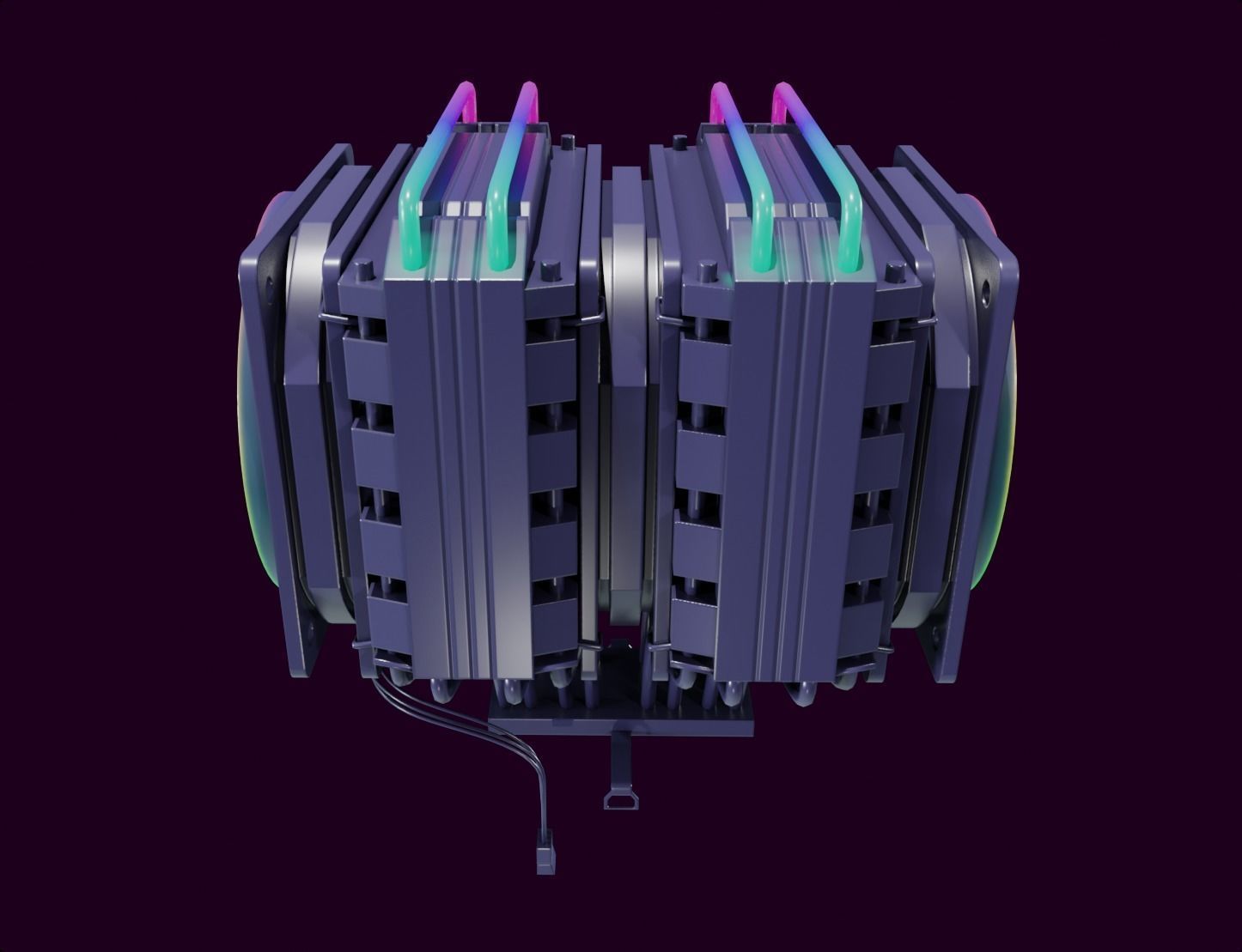 3D model colorful rgb rainbow cpu cooler 2 fan pc computer lowpoly VR ...