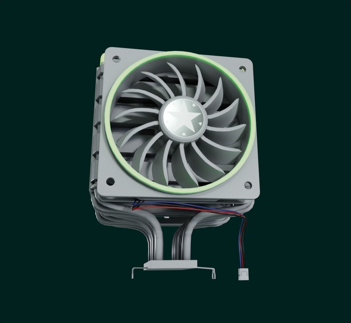 3D model rgb cpu cooler 2 fan nuclear green pc computer asset lowpoly ...