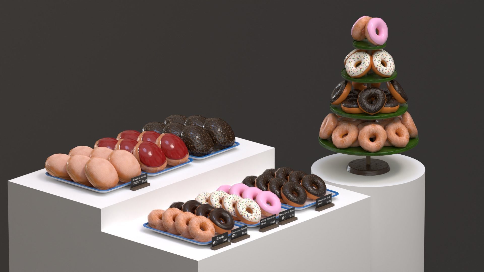 3D model Donuts And Showcase VR / AR / low-poly | CGTrader