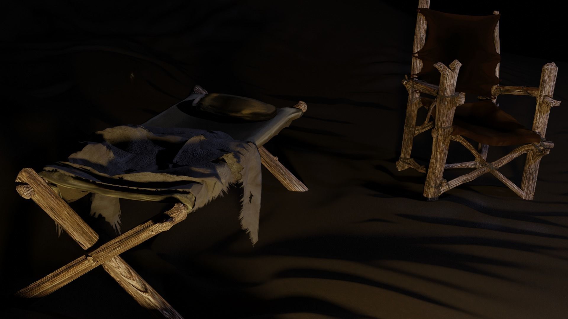 3D model primitive cot and chair like what Shrek would have VR / AR ...