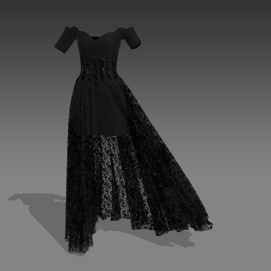 3D model Dress lace detail corset dress black matte VR / AR / low-poly ...
