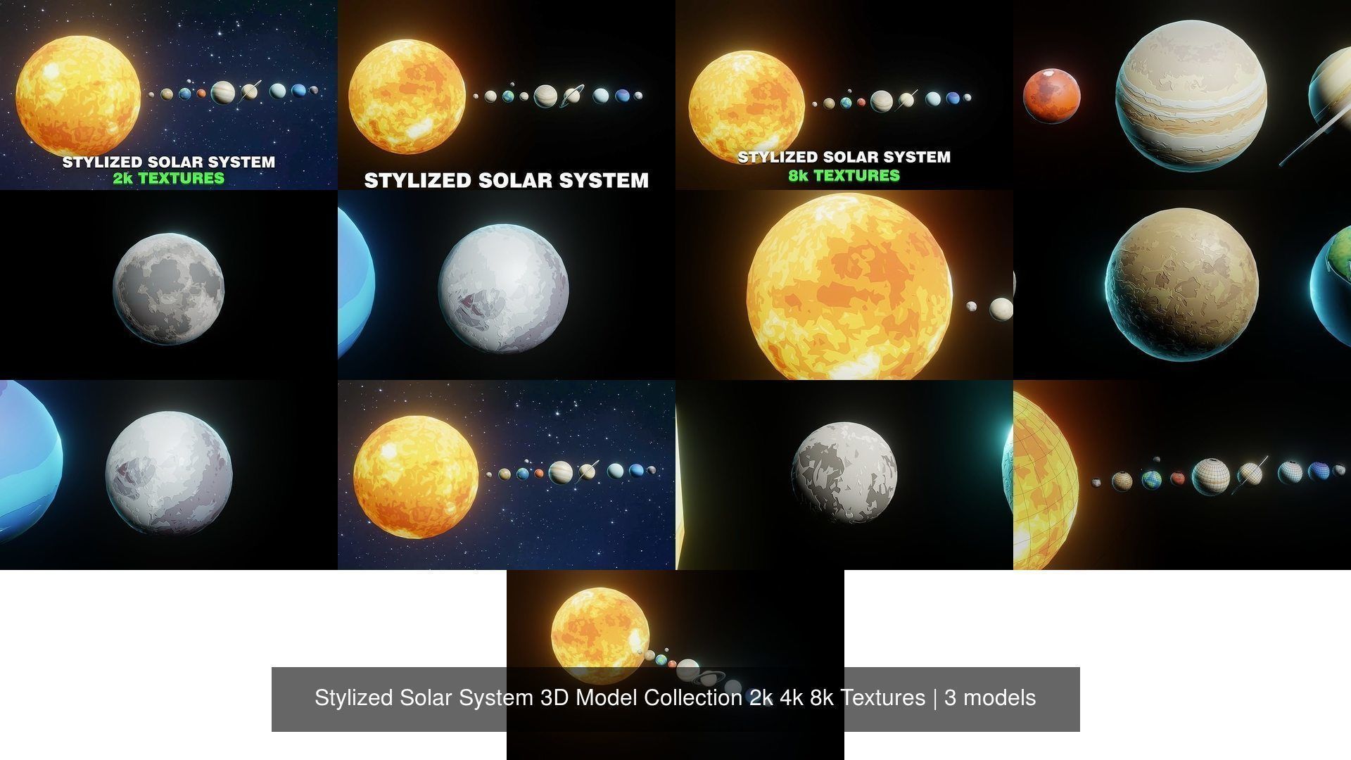 Stylized Solar System 3D Model Collection 2k 4k 8k Textures VR / AR ...