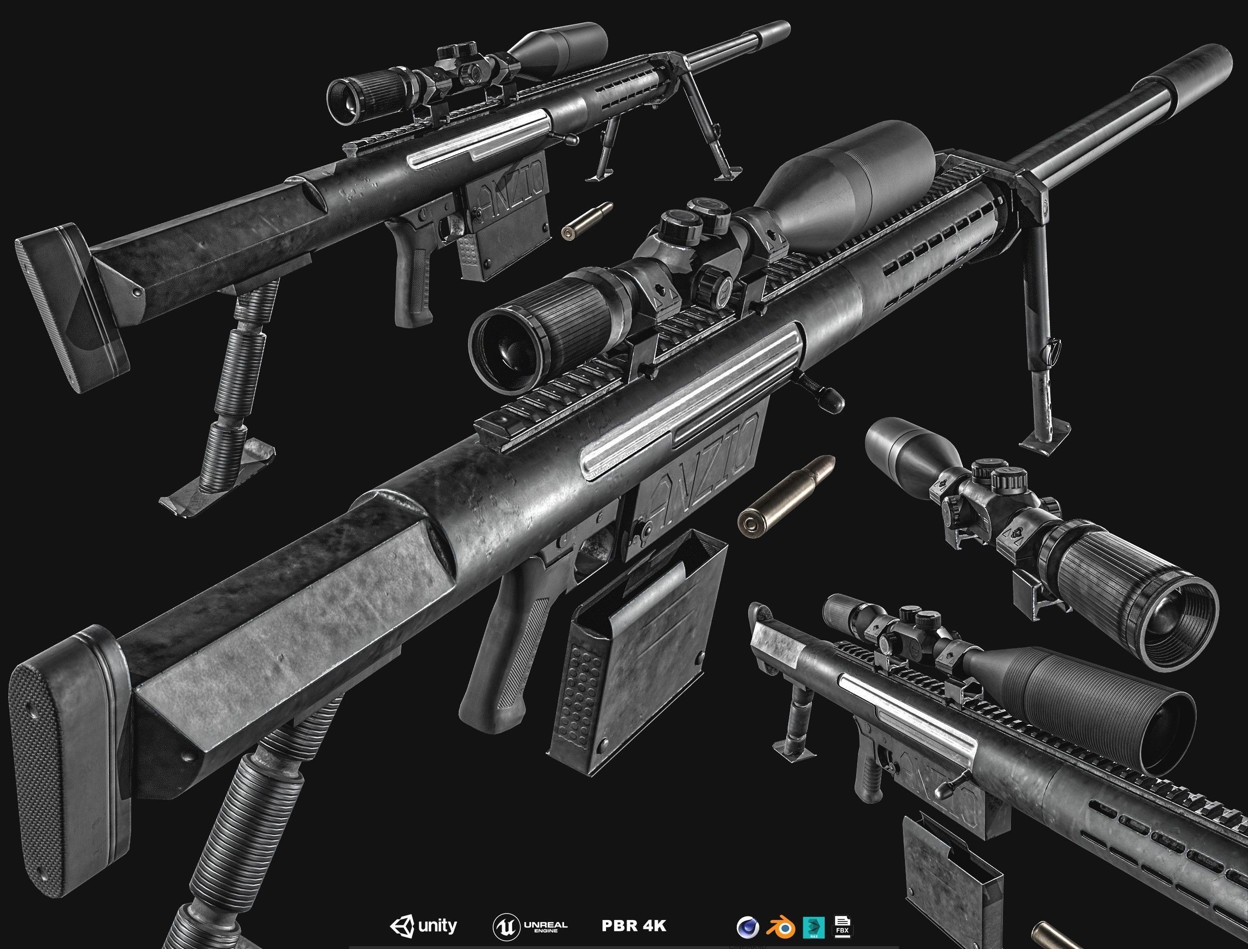 3D model Anzio 20mm Sniper rifle VR / AR / low-poly | CGTrader