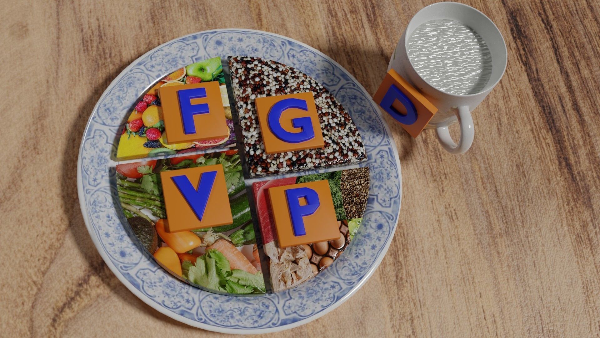 HEALTHY FOOD PLATE PROPORTION 3D model 3D printable | CGTrader