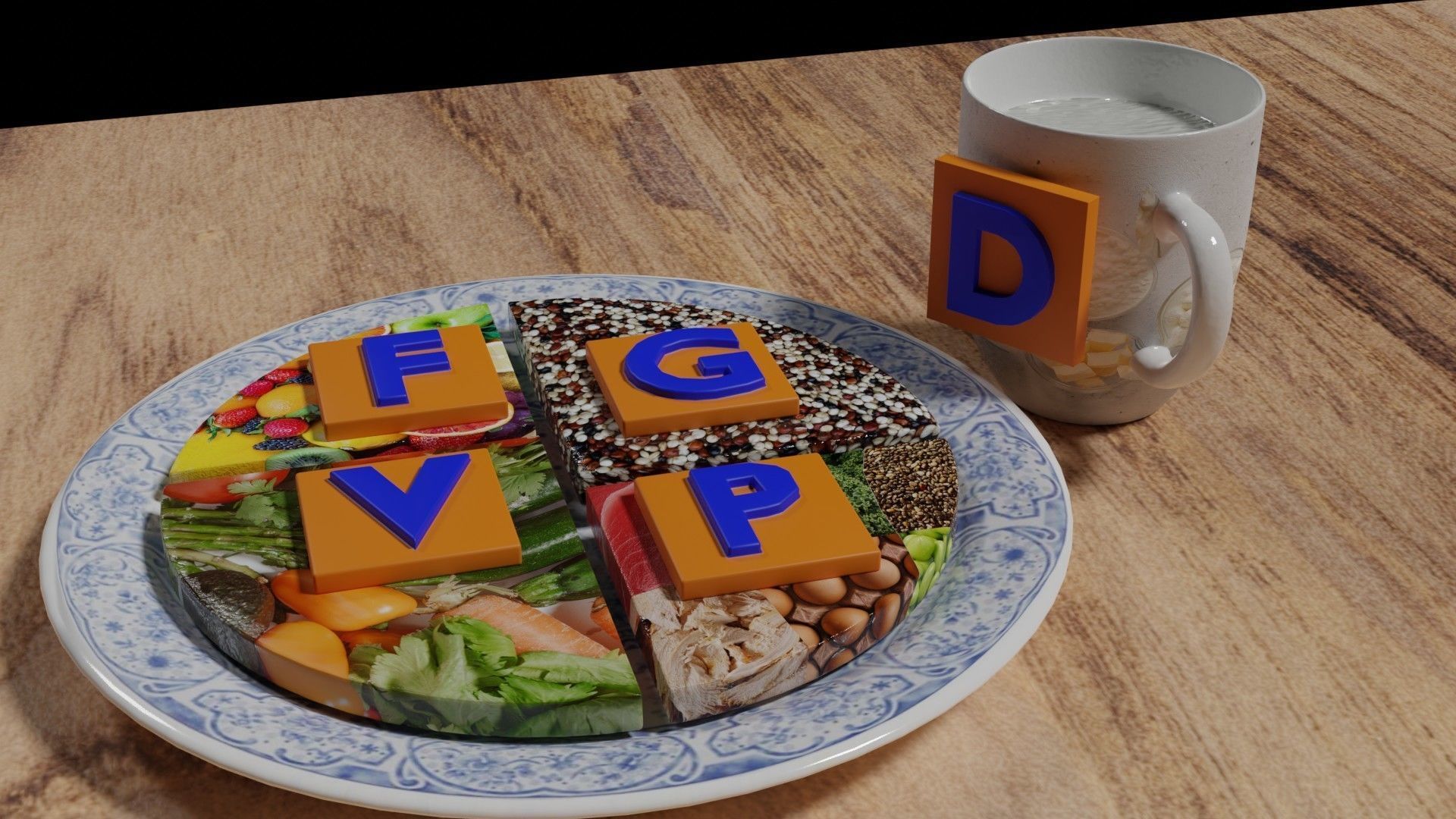 HEALTHY FOOD PLATE PROPORTION 3D model 3D printable | CGTrader