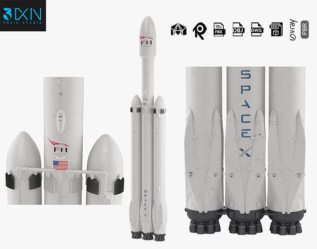 Falcon Heavy SpaceX Heavy-Lift Cargo Rocket 3D model | CGTrader