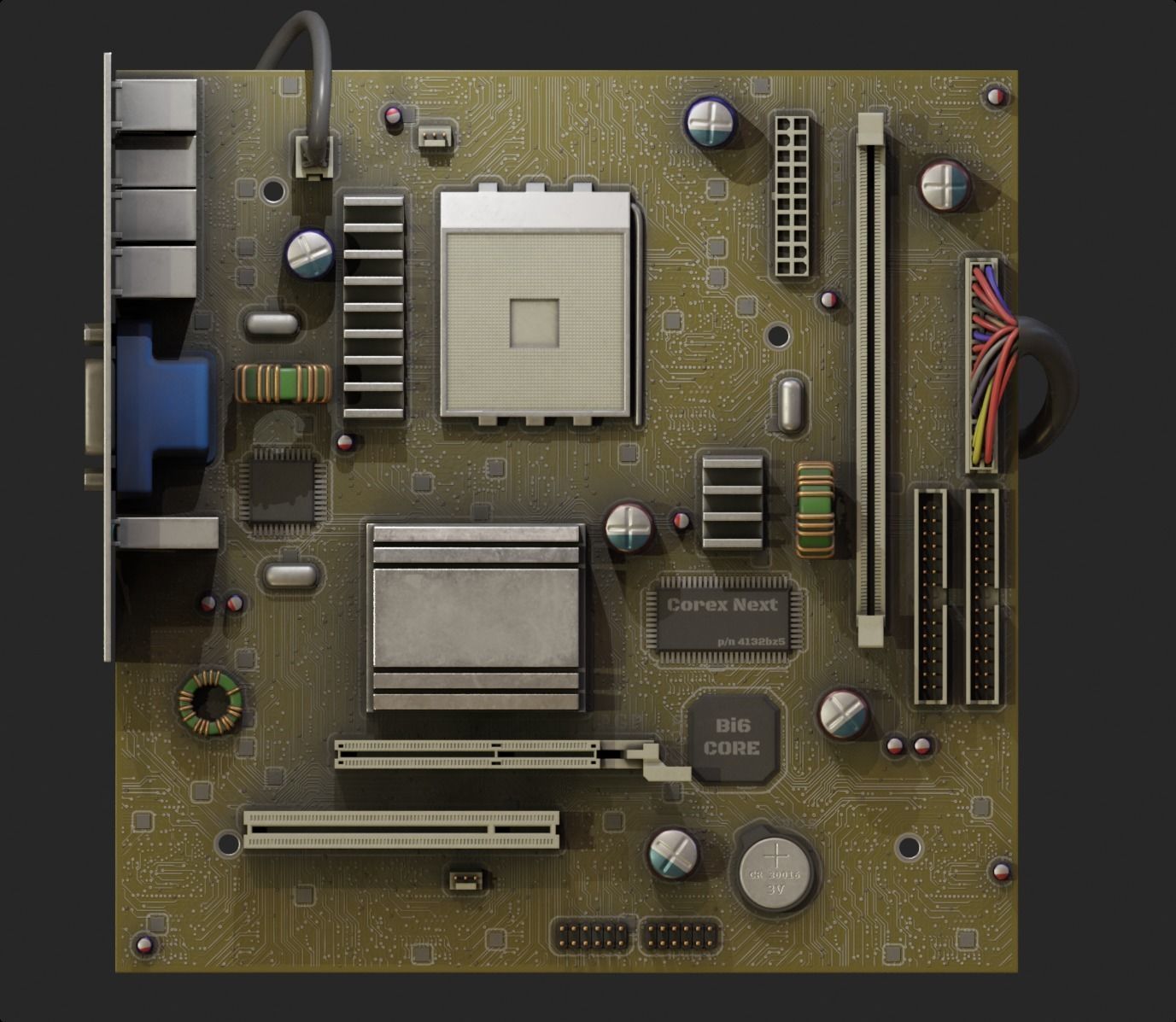 3D model pc motherboard agp retro old aged dirty vintage VR / AR / low ...