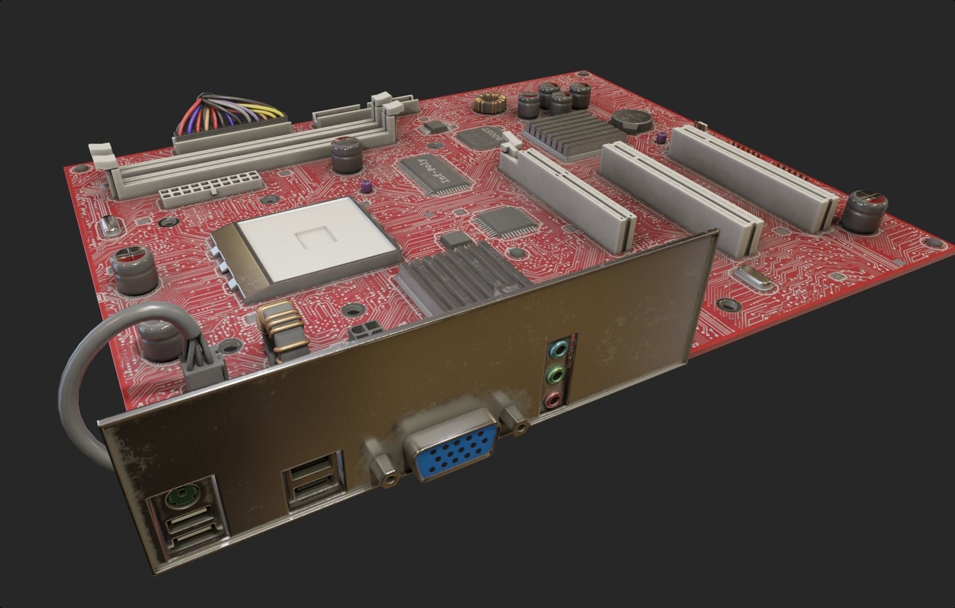 3D model pc motherboard agp computer retro red circuit board VR / AR ...