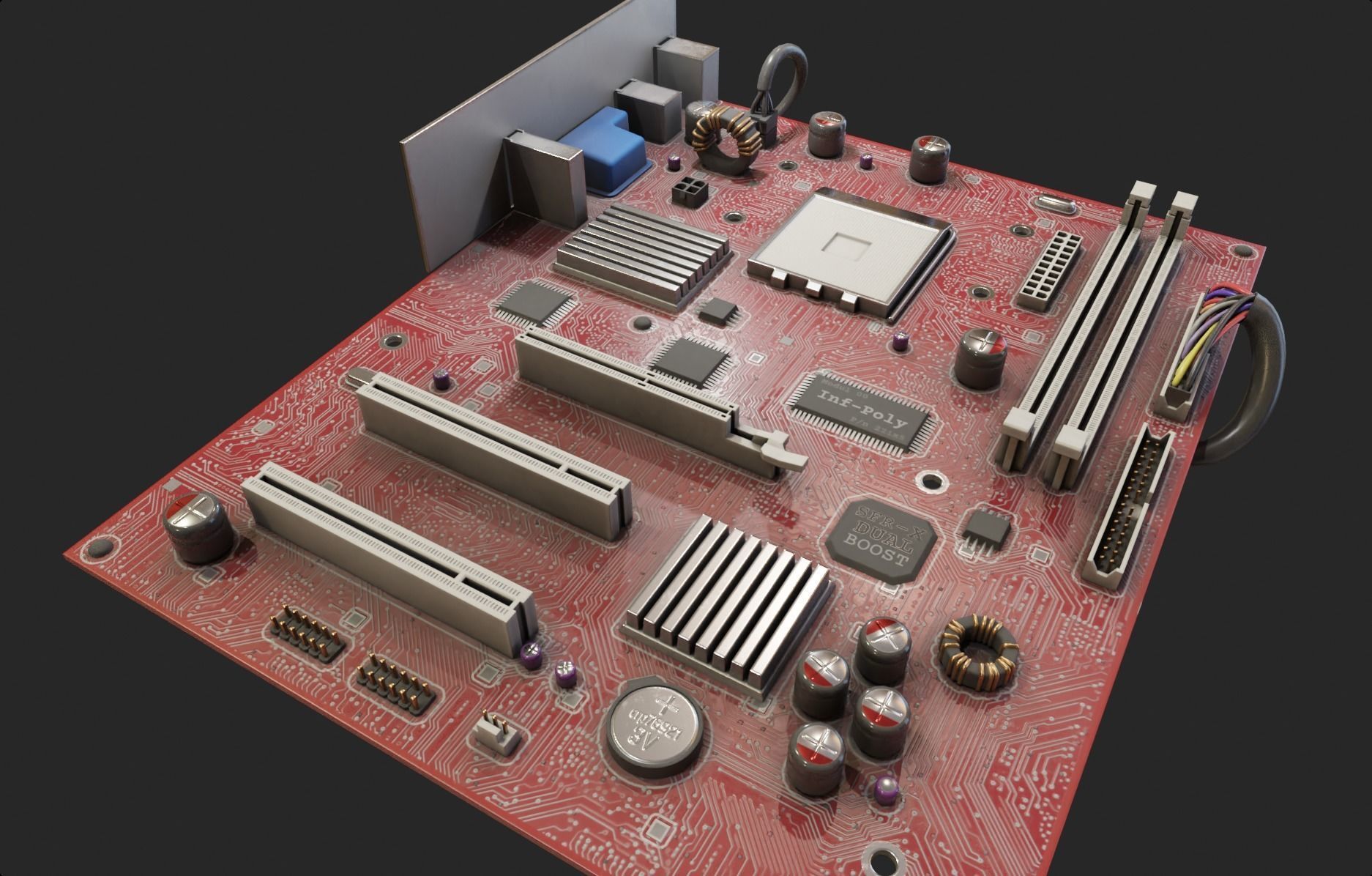 3D model pc motherboard agp computer retro red circuit board VR / AR ...