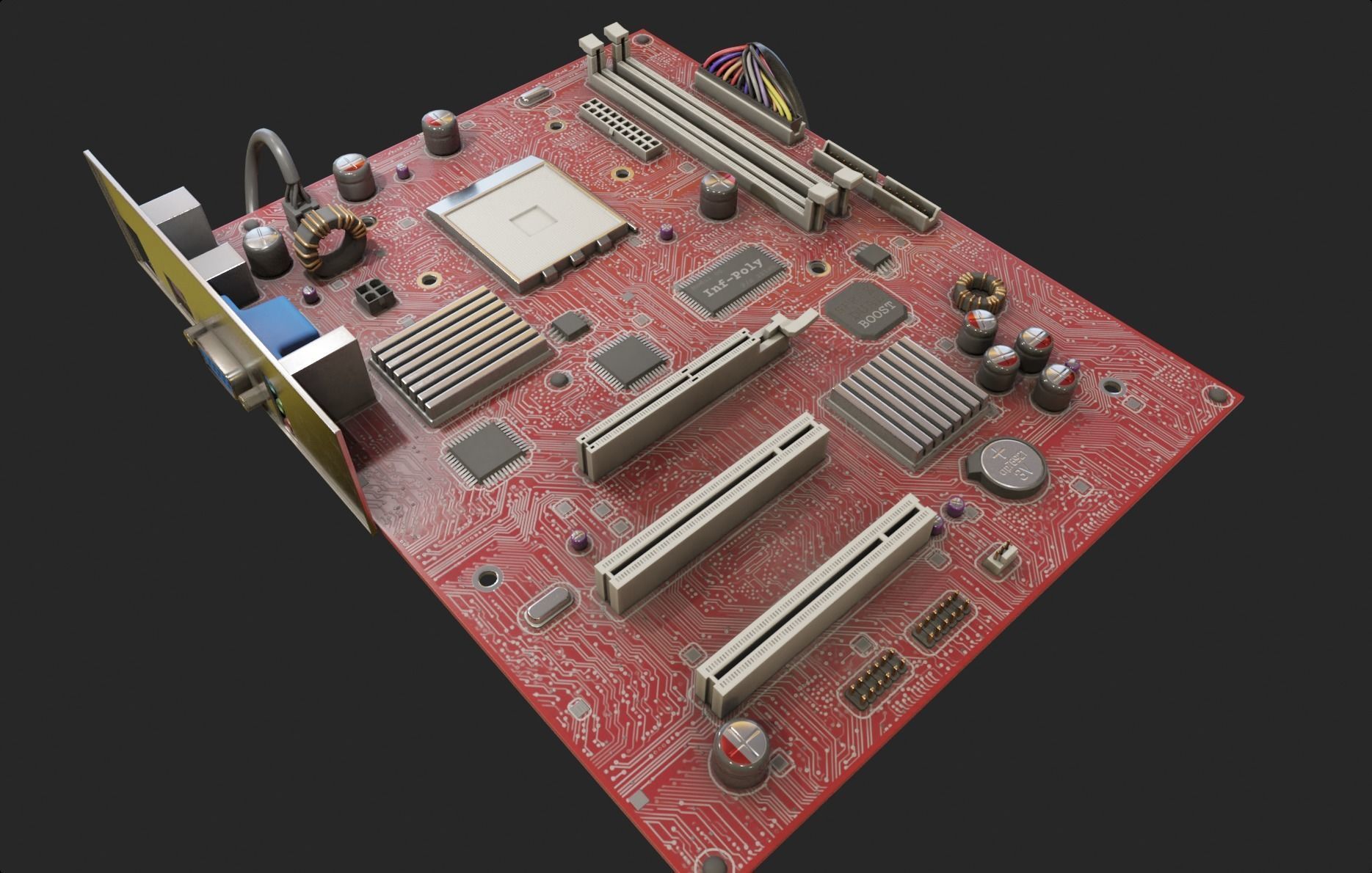 3D model pc motherboard agp computer retro red circuit board VR / AR ...