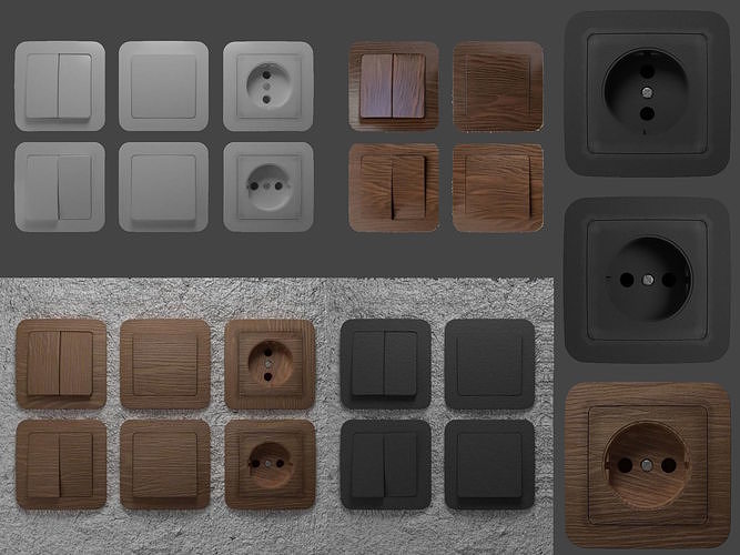 3D Model Collection Sockets and light switches 6 models PBR VR / AR ...