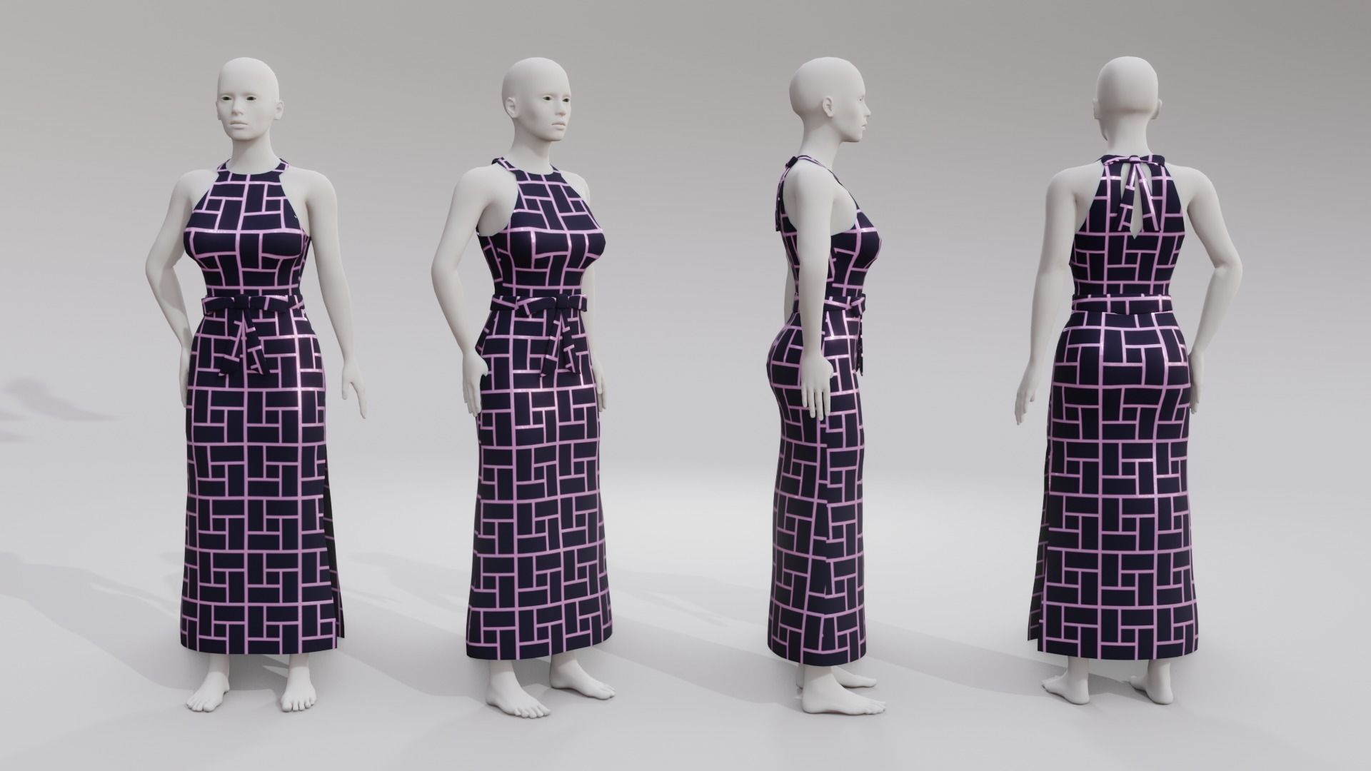 3D model Long dress 3d model with 21 variations VR / AR / low-poly ...