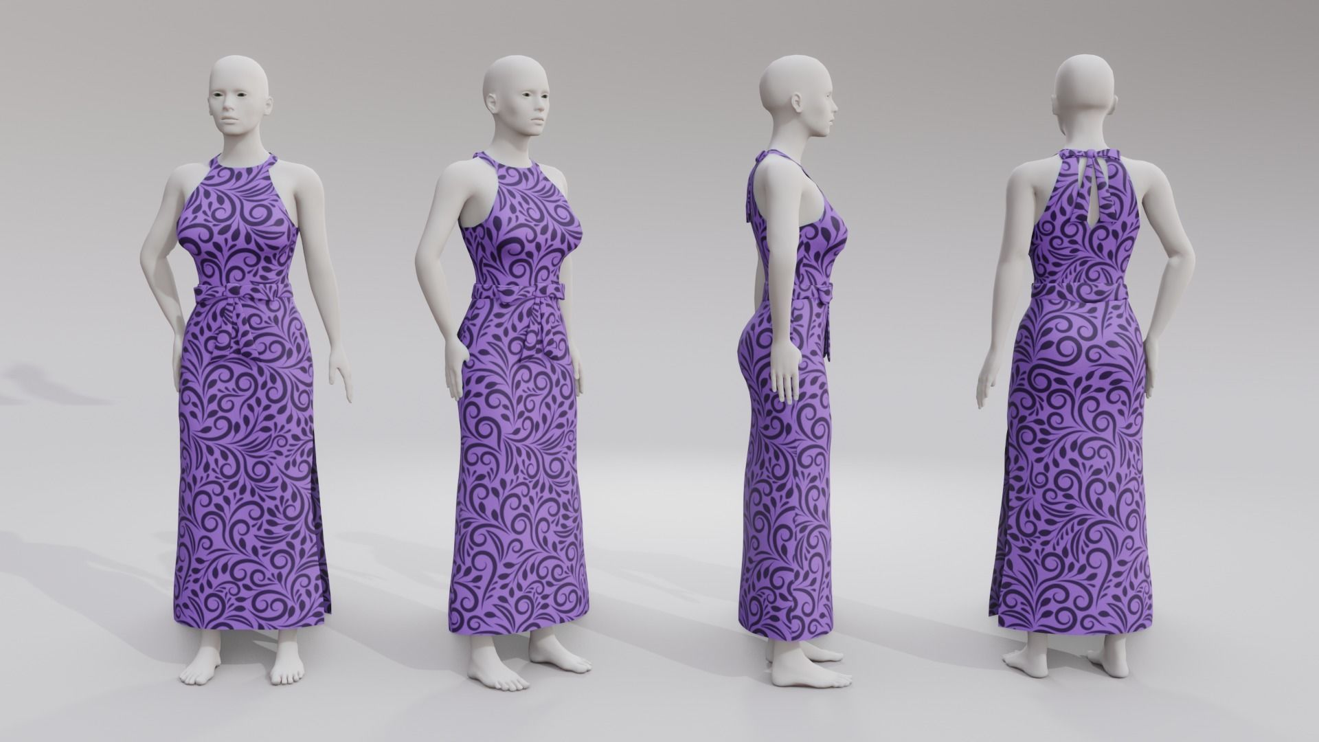 3D model Long dress 3d model with 21 variations VR / AR / low-poly ...