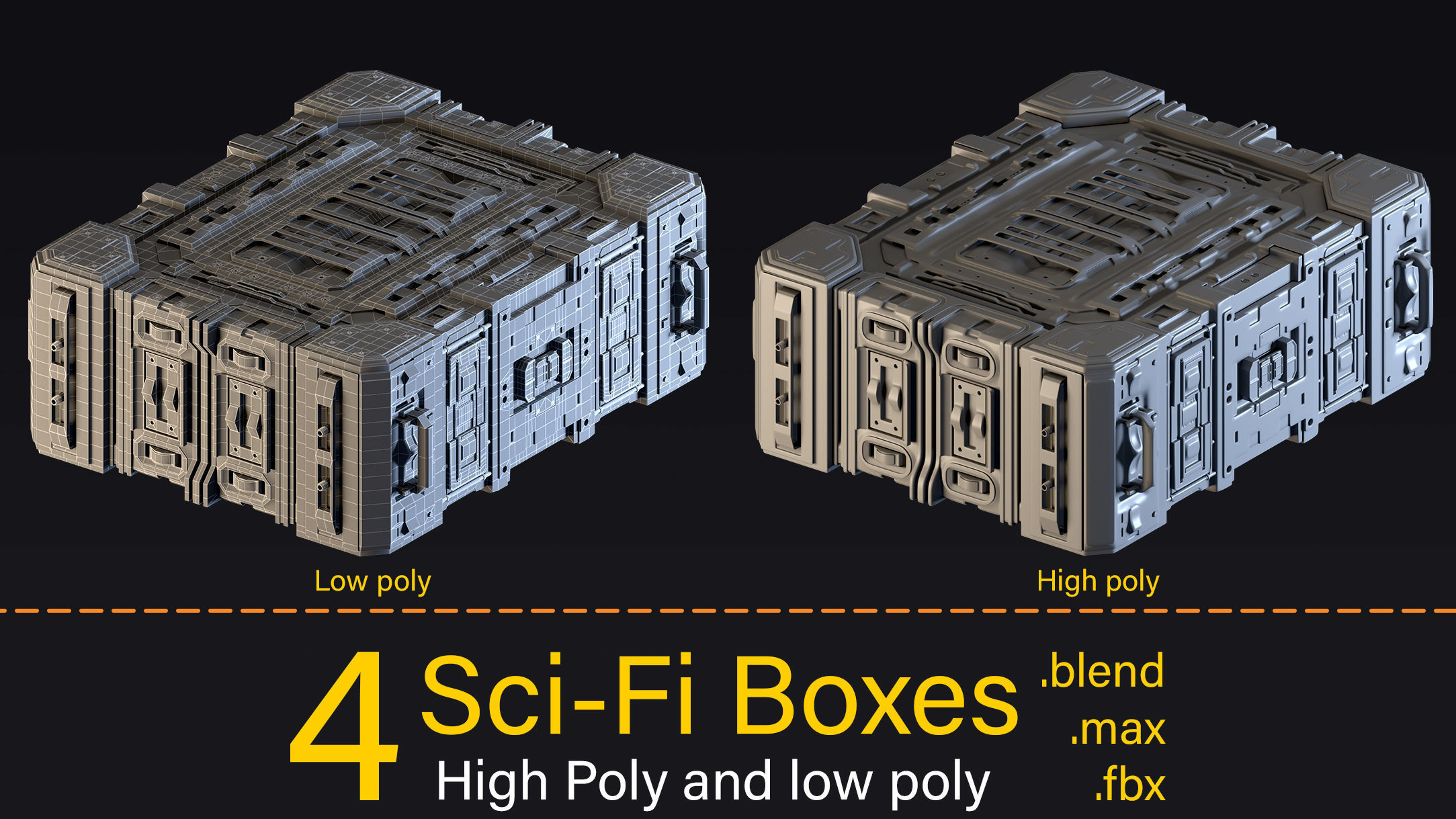 4 Sci-Fi Boxes- Low poly and high poly 3D model | CGTrader