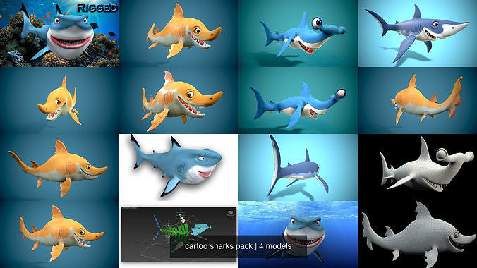 3D Model Collection cartoo sharks pack VR / AR / low-poly | CGTrader