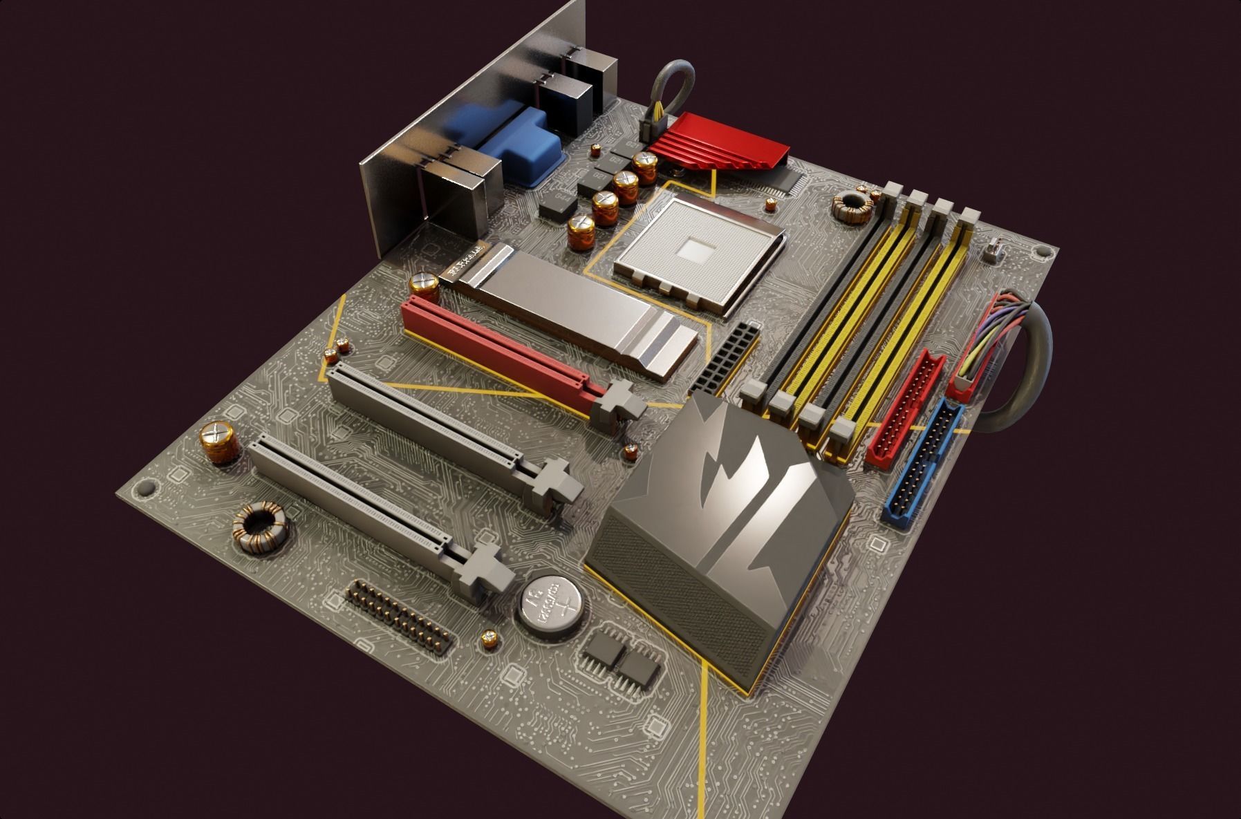 3D model gaming motherboard pc pcie gamer lowpoly rgb lighting neon VR ...