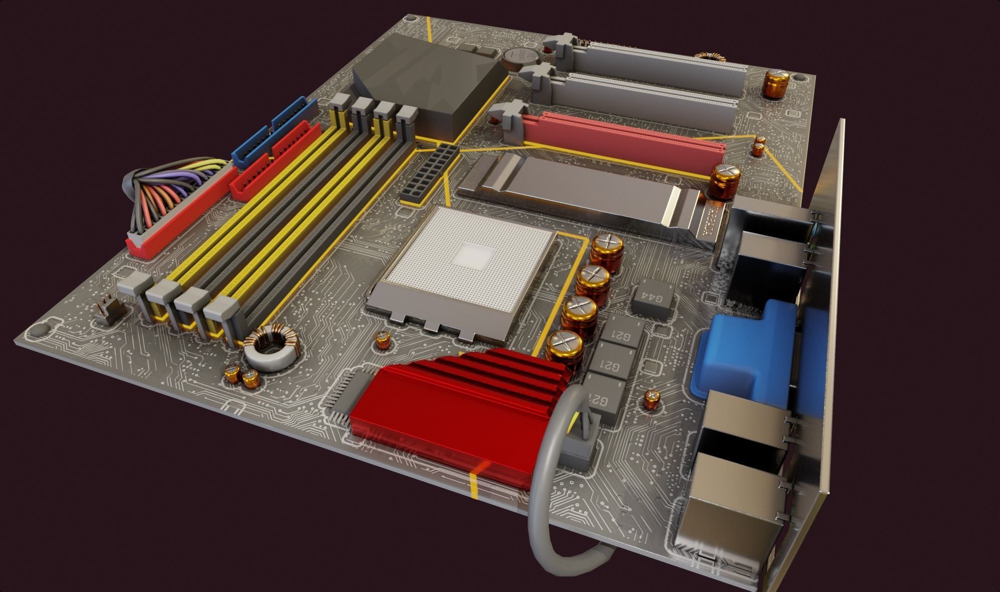 3D model gaming motherboard pc pcie gamer lowpoly rgb lighting neon VR ...