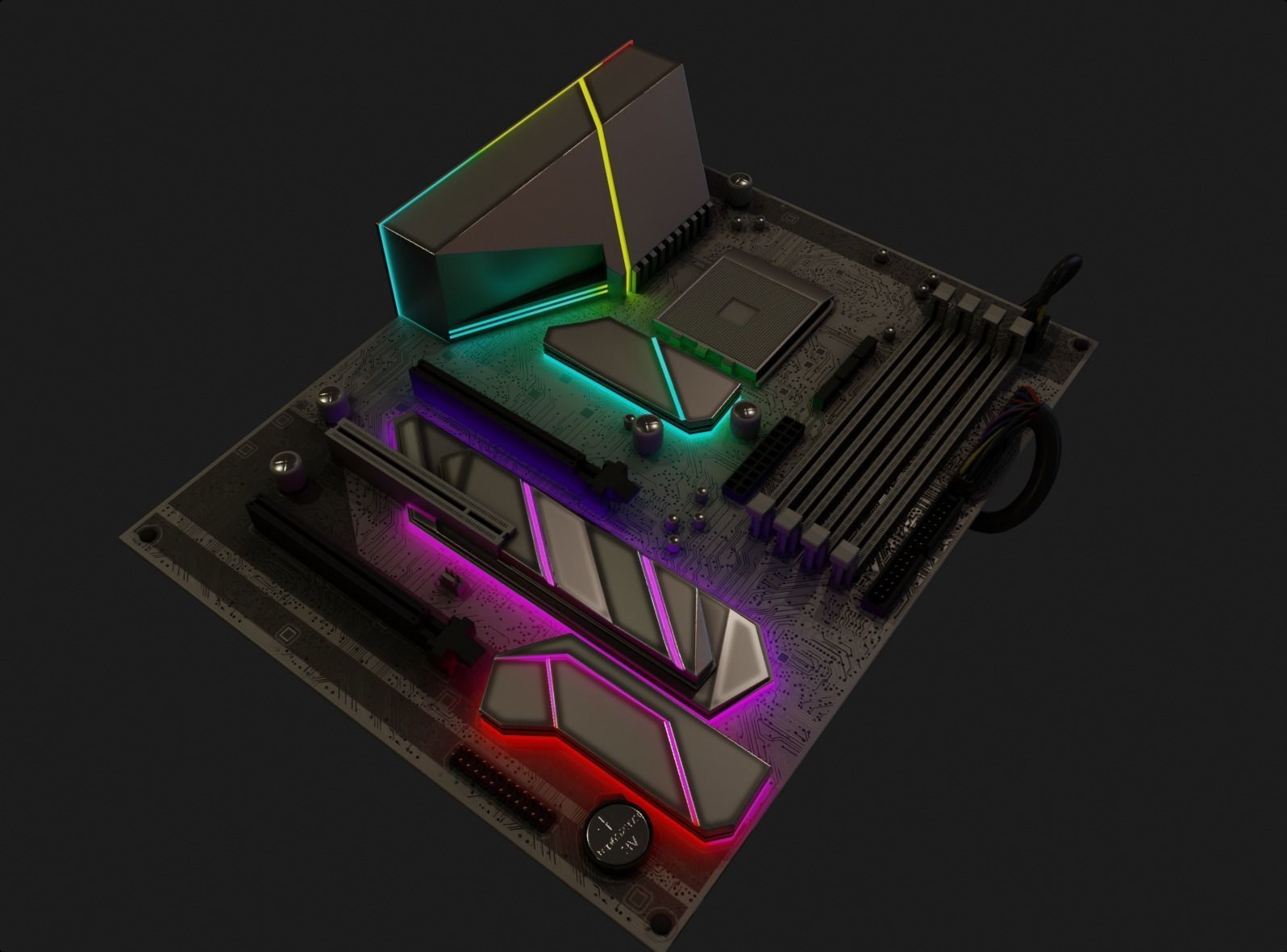 3D model motherboard rgb pc gaming gamer white style colorful rainbow ...