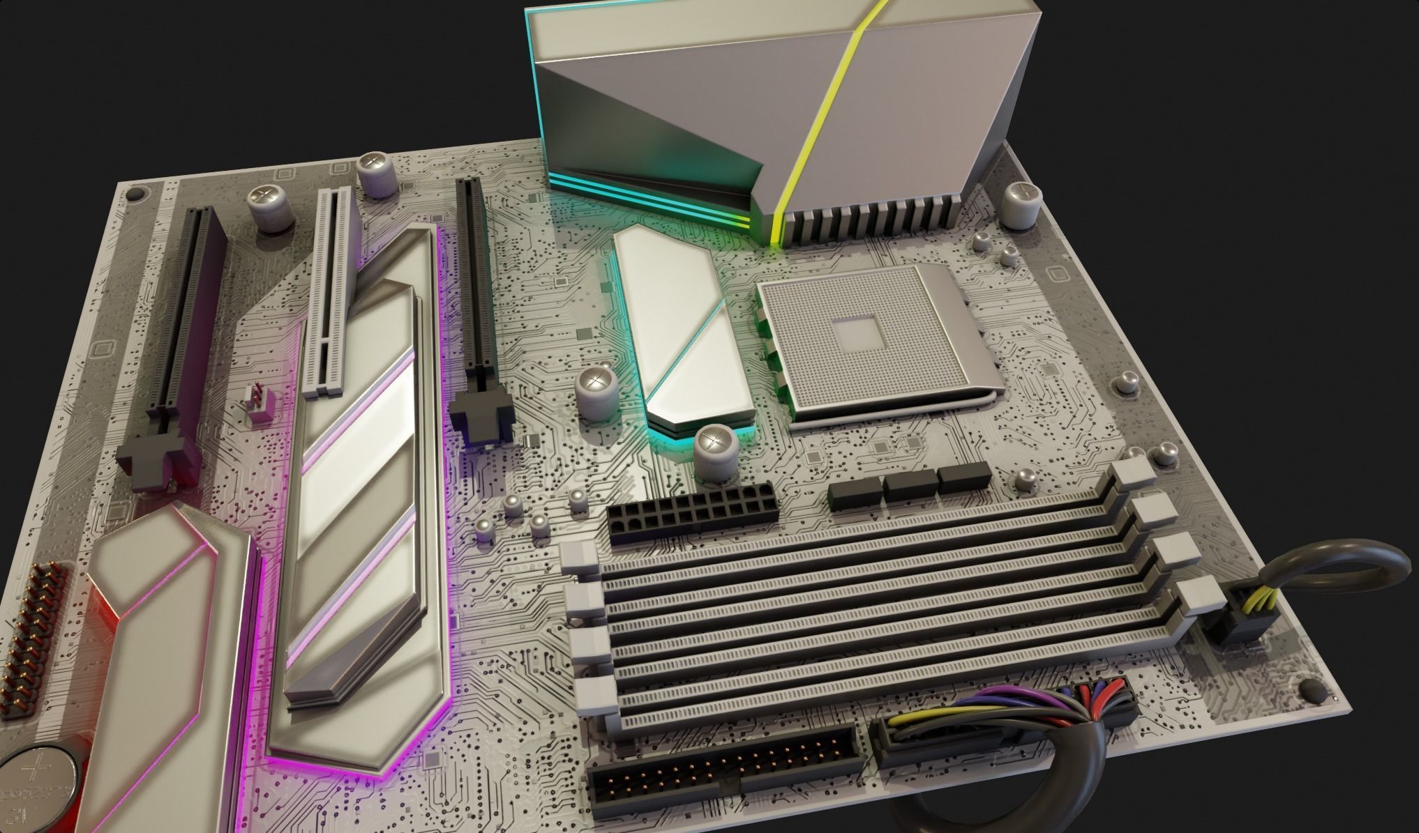 3D model motherboard rgb pc gaming gamer white style colorful rainbow ...