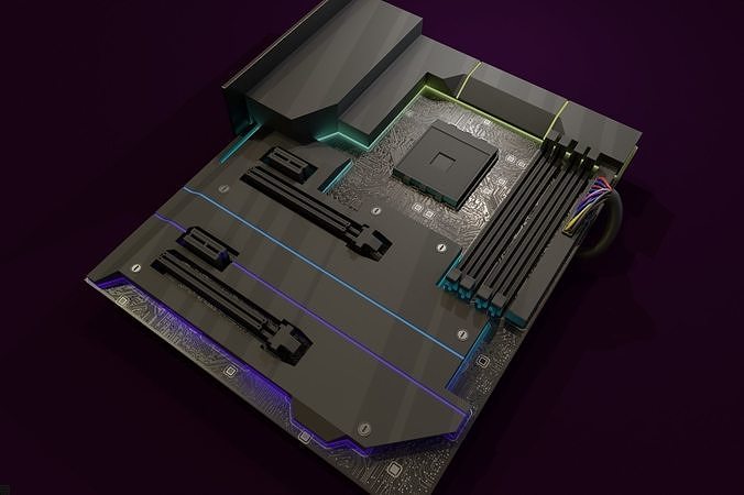 3D model gaming motherboard rgb pc hardware lowpoly circuit board VR ...
