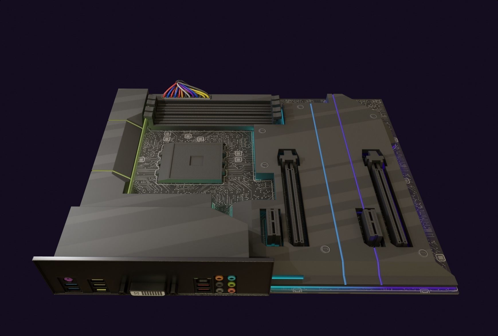 3D model gaming motherboard rgb pc hardware lowpoly circuit board VR ...