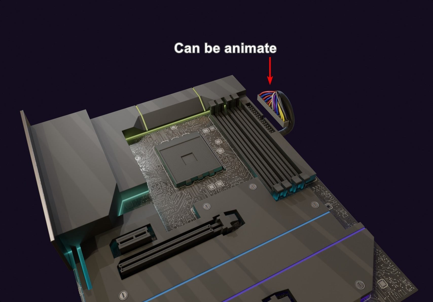 3D model gaming motherboard rgb pc hardware lowpoly circuit board VR ...