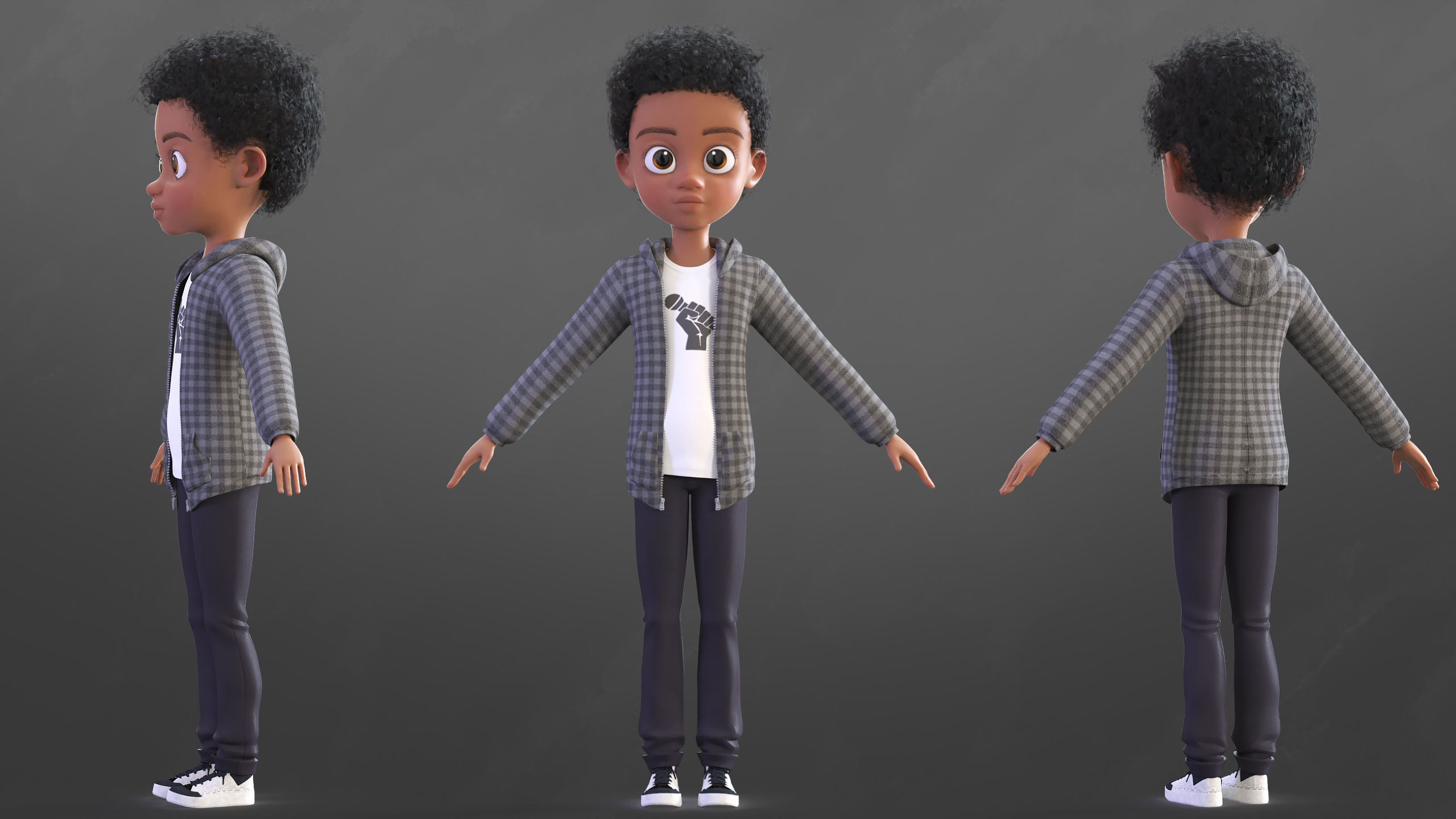 Cartoon Afro Boy 2 - Toon Rigged Child Character Maya 3D model rigged ...
