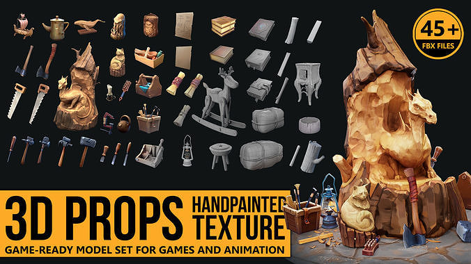 3D model 3D PROPS Hand-painted Textured Game-Ready Set VR / AR / low ...