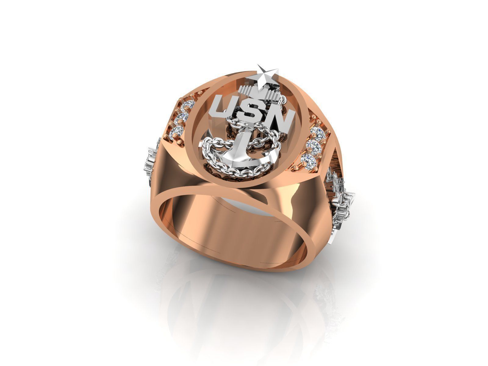 NAVY SEABEE USN ANCHOR ANTIQUE RING 3D model 3D printable | CGTrader