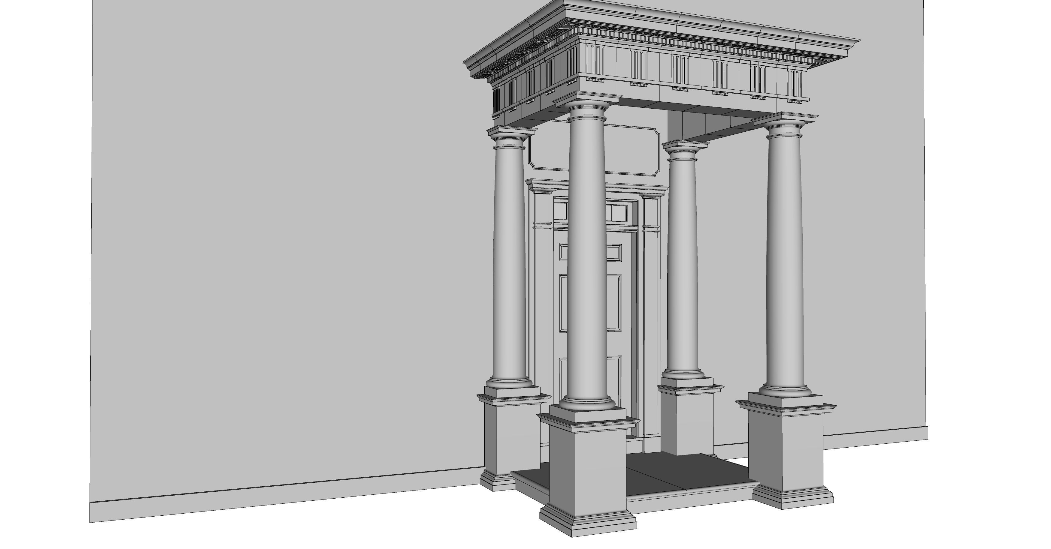 Portico Entrance Porch Door Surround with Doric Column 3D model | CGTrader
