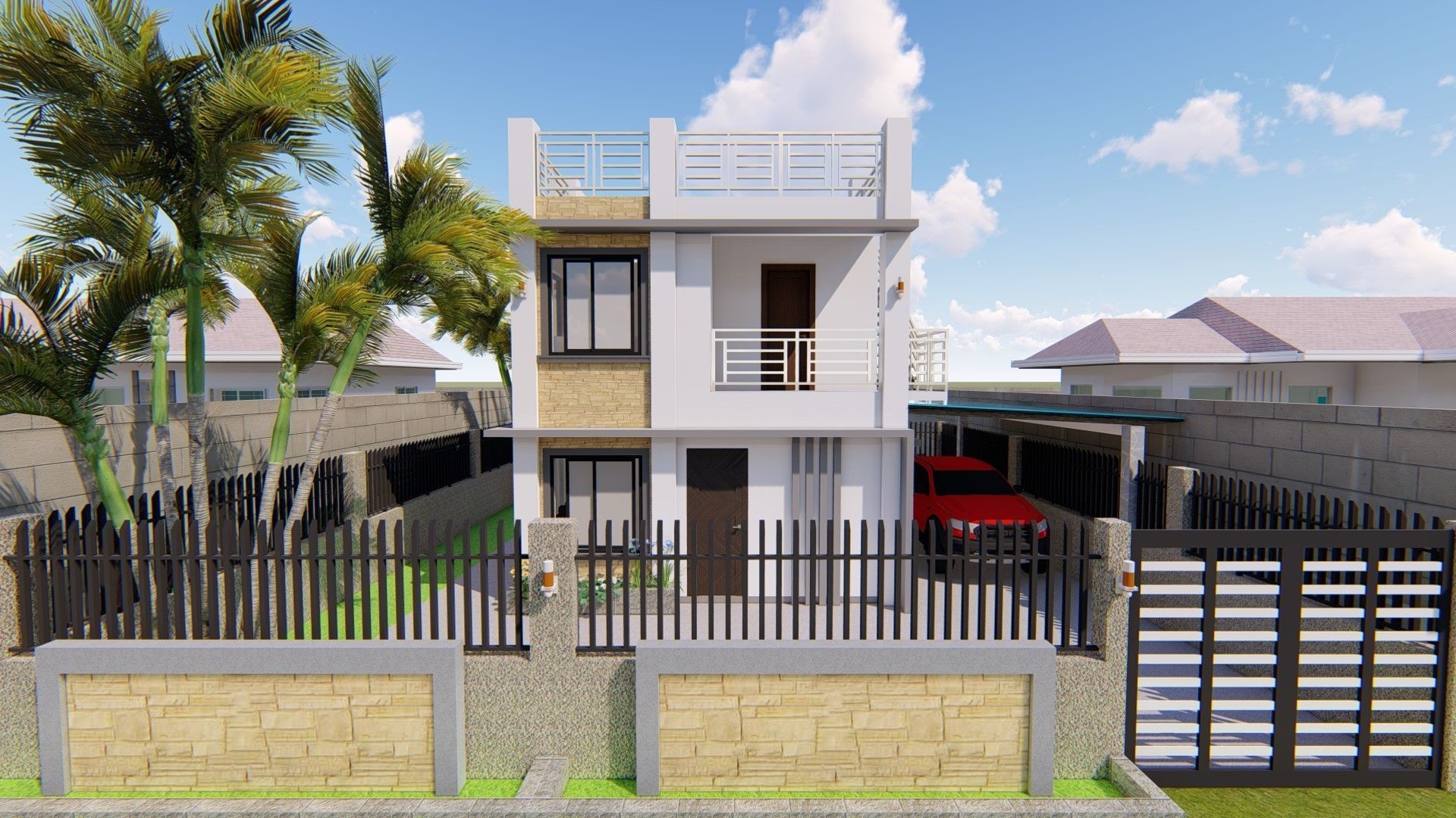 Two-Storey Residential Building with Roof Deck 3D model 3D printable ...