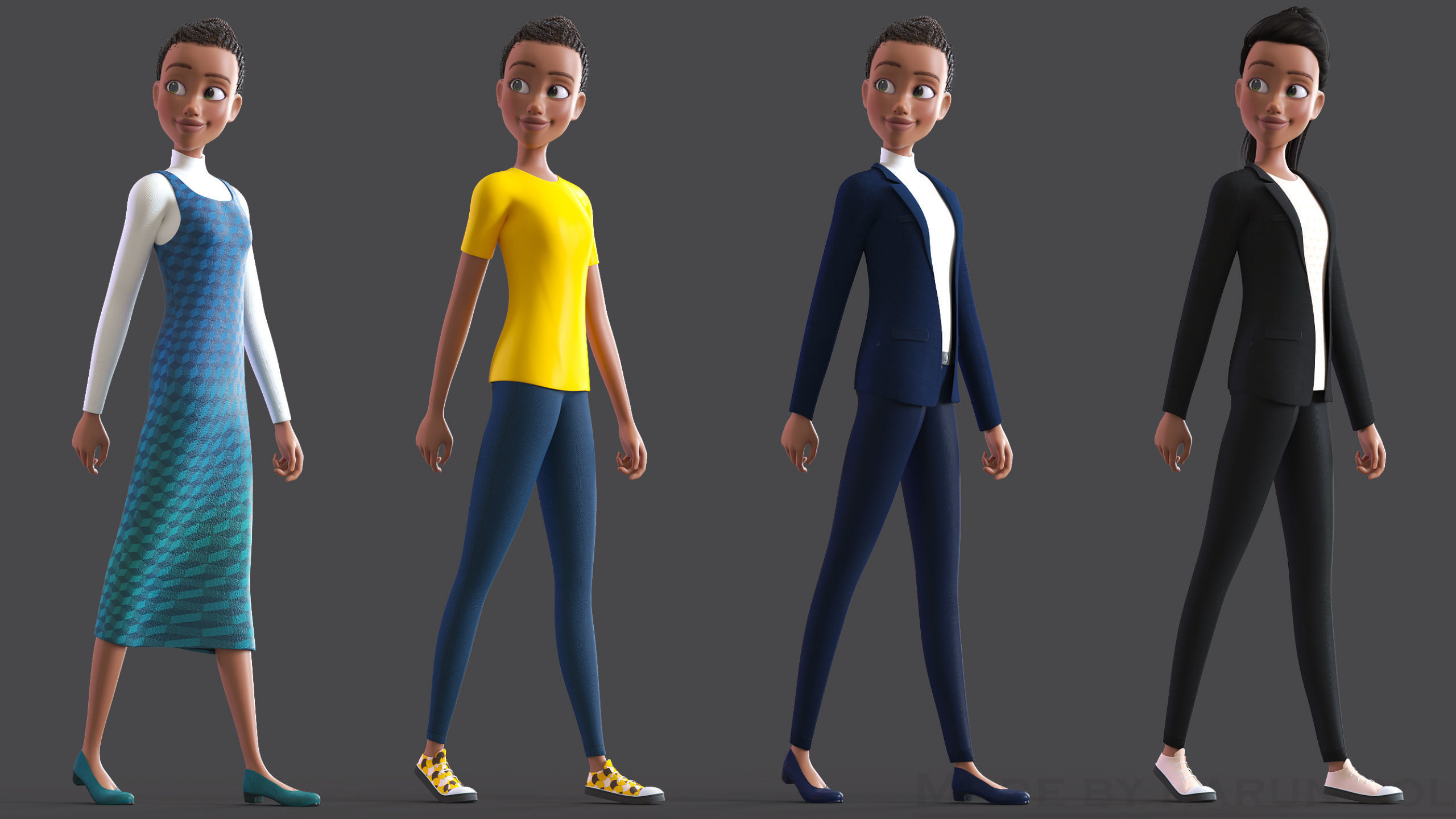 3D model Cartoon Afro Mother - Toon Rigged Woman - Maya Version VR / AR ...