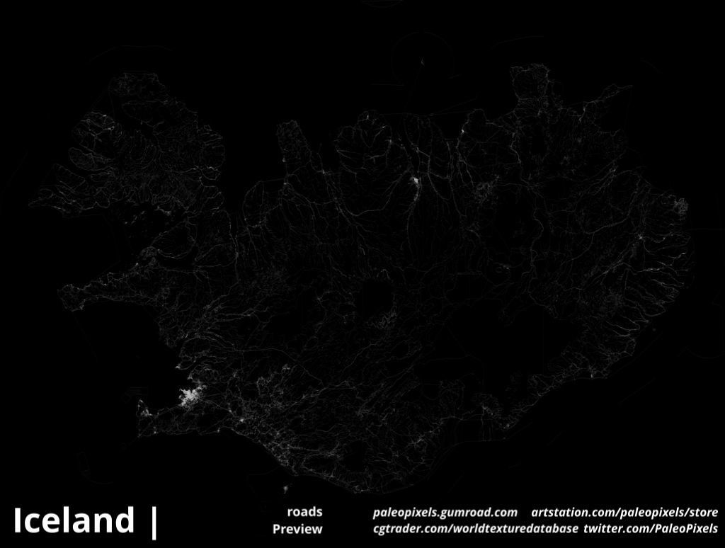 Iceland Roads and Buildings High resolution Maps and masks Texture ...