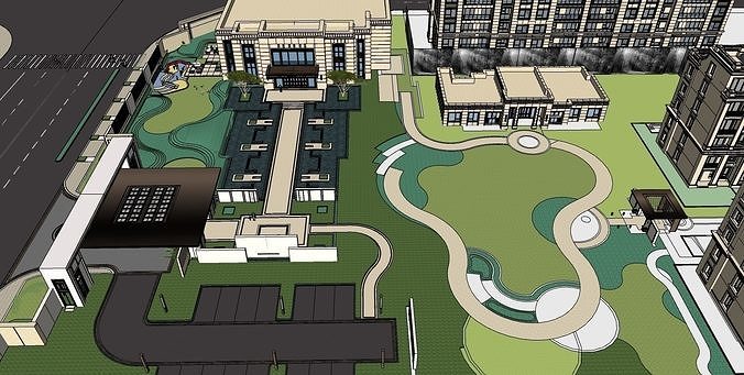 Residential Building Landscape Sketchup Model 3D model | CGTrader